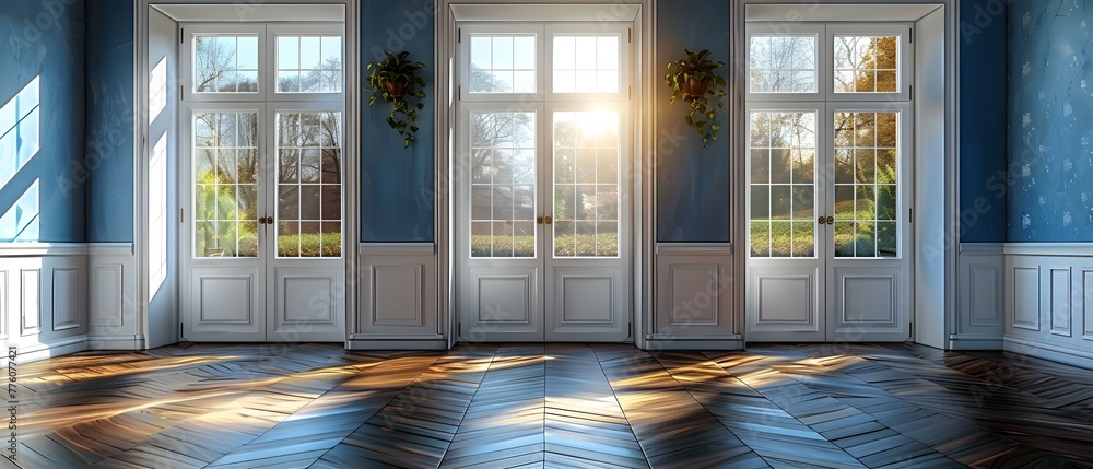 Interior of a room with three closed doors symbolizing decisionmaking ...