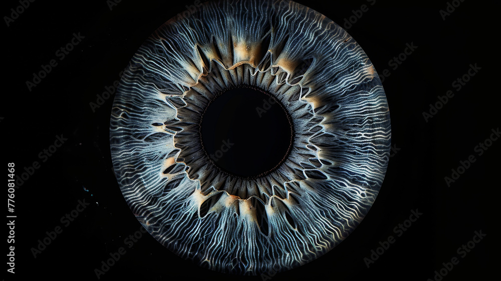The black background emphasizes the brightness and saturation of the color of the iris, creating ...