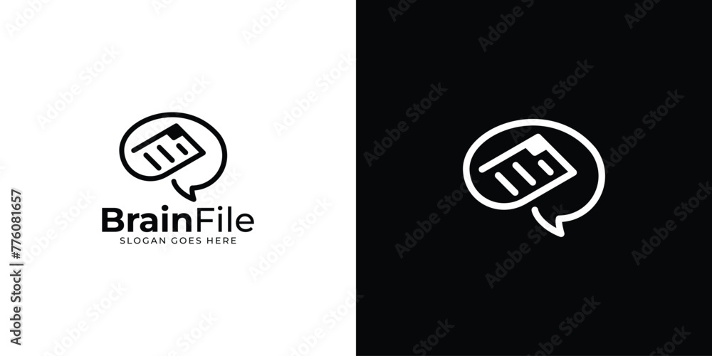 Creative Brain File Logo. Brain and File Document with Linear Outline ...