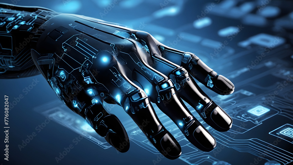 Artificial intelligence and Automated machine learning language blue digital user interface with ...