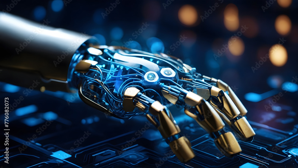 Artificial intelligence and Automated machine learning language blue digital user interface with ...