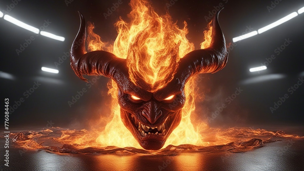 skull in fire On the fire, a devil face emerges, creating a horrifying ...
