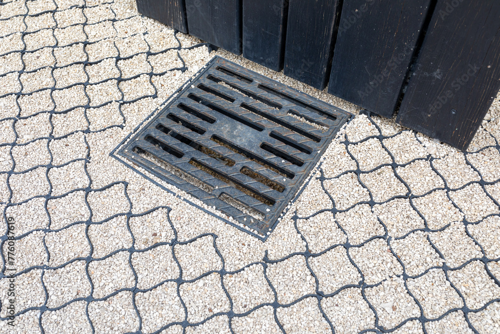 Square grid of the drainage system for drainage of rainwater on a ...