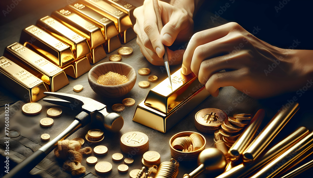 for advertisement and banner as Golden Craftsmanship A close up of ...