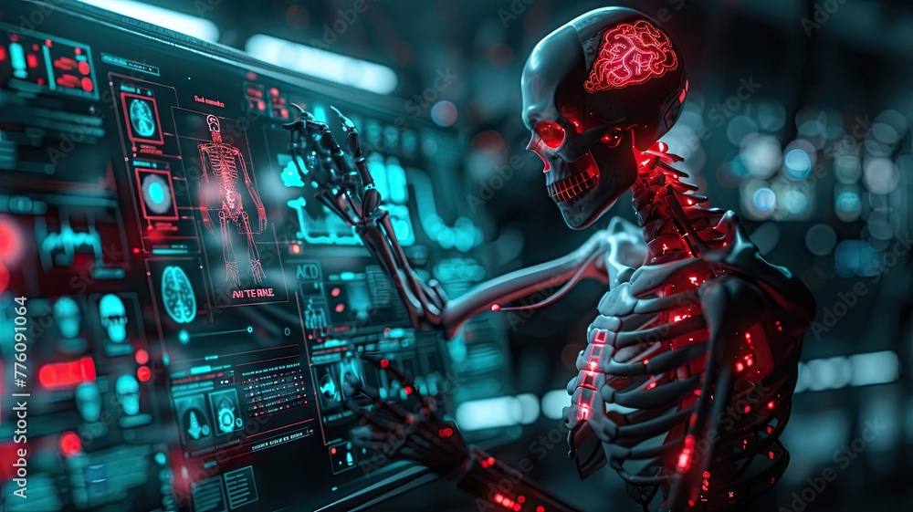 The human android gamer's skeleton is linked to the computer core in a ...