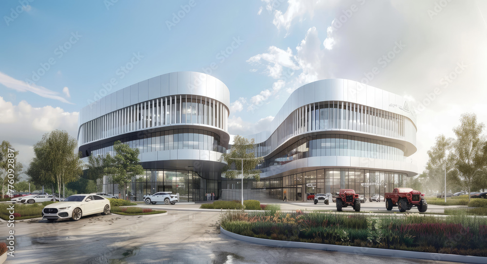 A rendering of the exterior of an active sports center with modern ...
