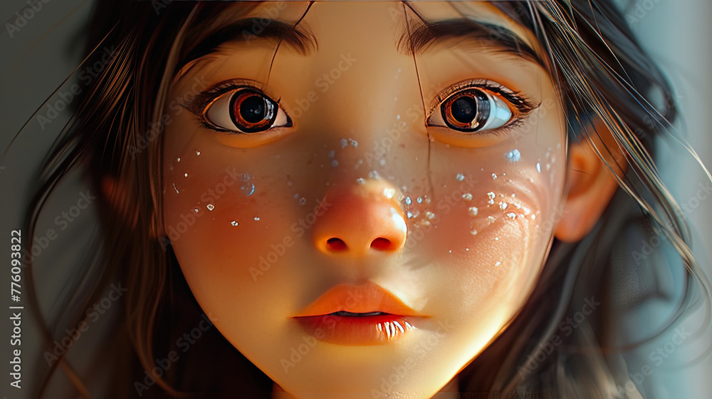 3D Render Illustration of Japanese Girl's Half-Face in Conceptual ...