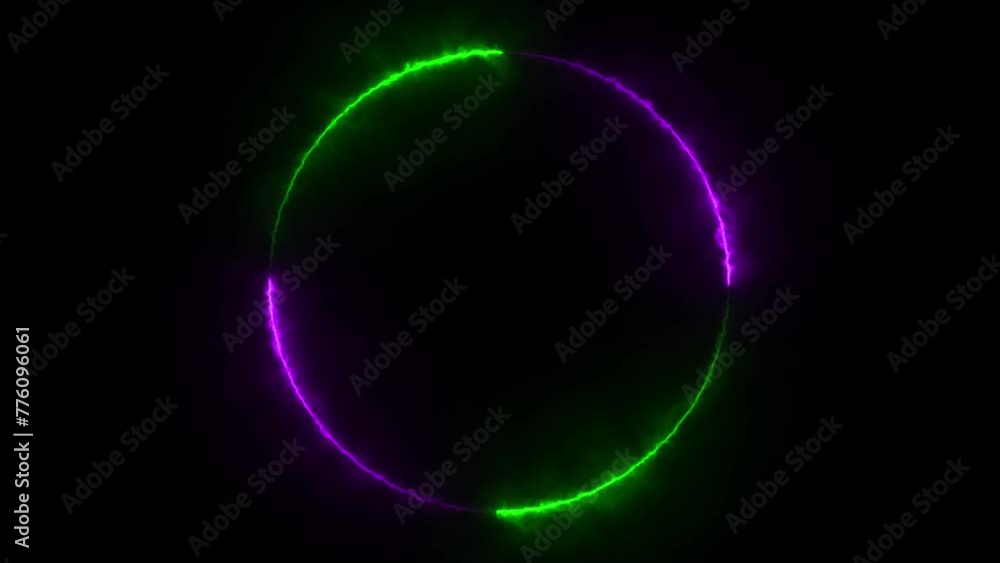 Circle shape frame glowing neon lights loop animation on black screen ...