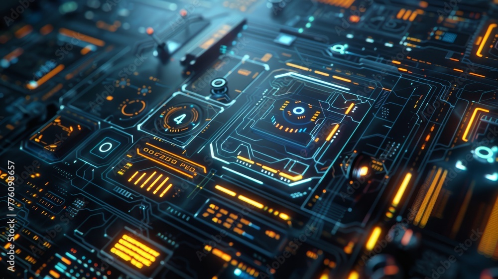 Futuristic cybernetic interface with glowing neon circuits, high-detail ...