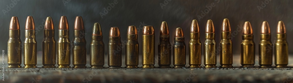 Different sizes of bullet shells used in military ammunition production ...
