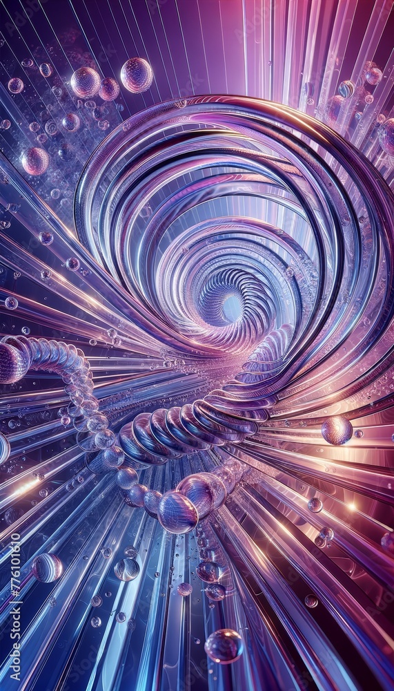 abstract geometric violet background with glass spiral tubes, flow ...