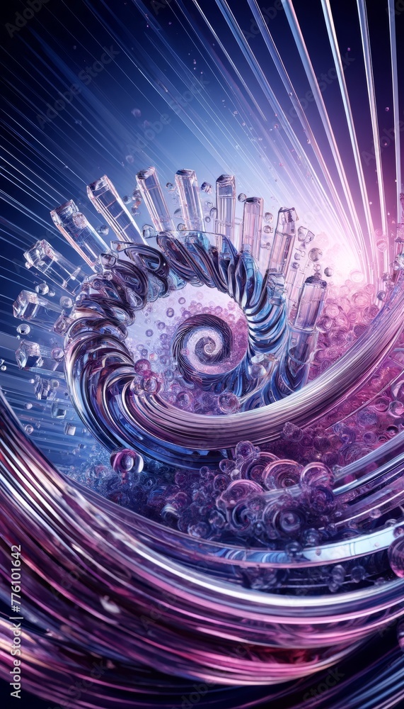 abstract geometric violet background with glass spiral tubes, flow ...