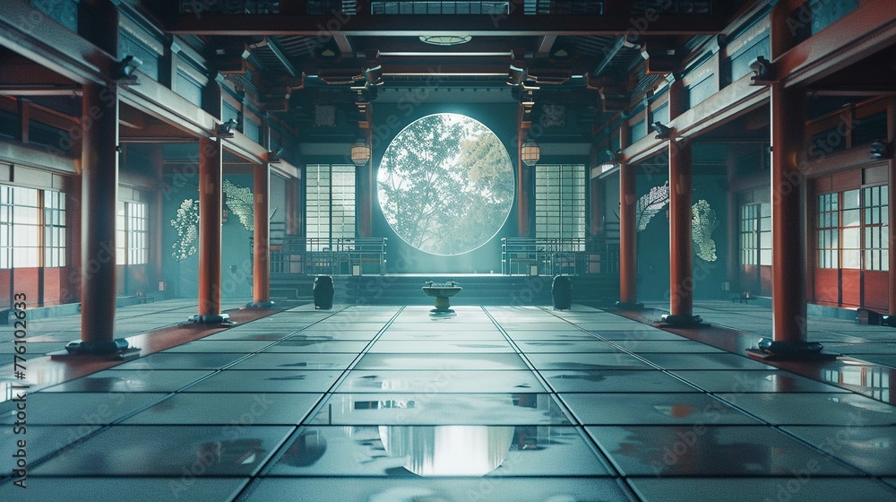 Ninja training dojo with weapons, obstacles, and traditional Japanese ...