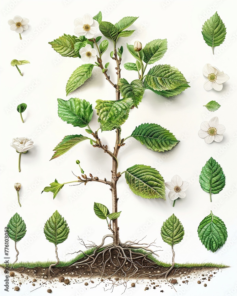 Plant life cycle, botanical illustration, educational use, detailed ...