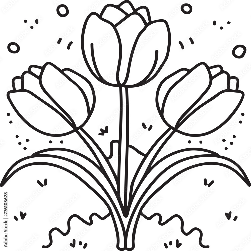 Tulip coloring pages. Tulip flower outline vector. Flowers coloring ...