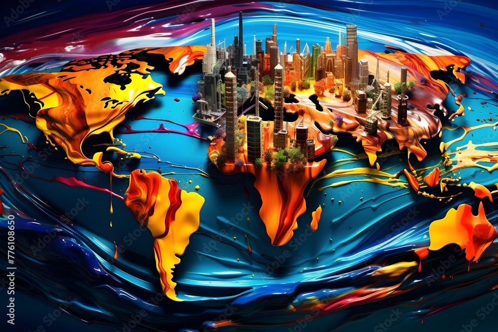 Vibrant 3D Oil Painted World Map Visualization Stock Illustration ...
