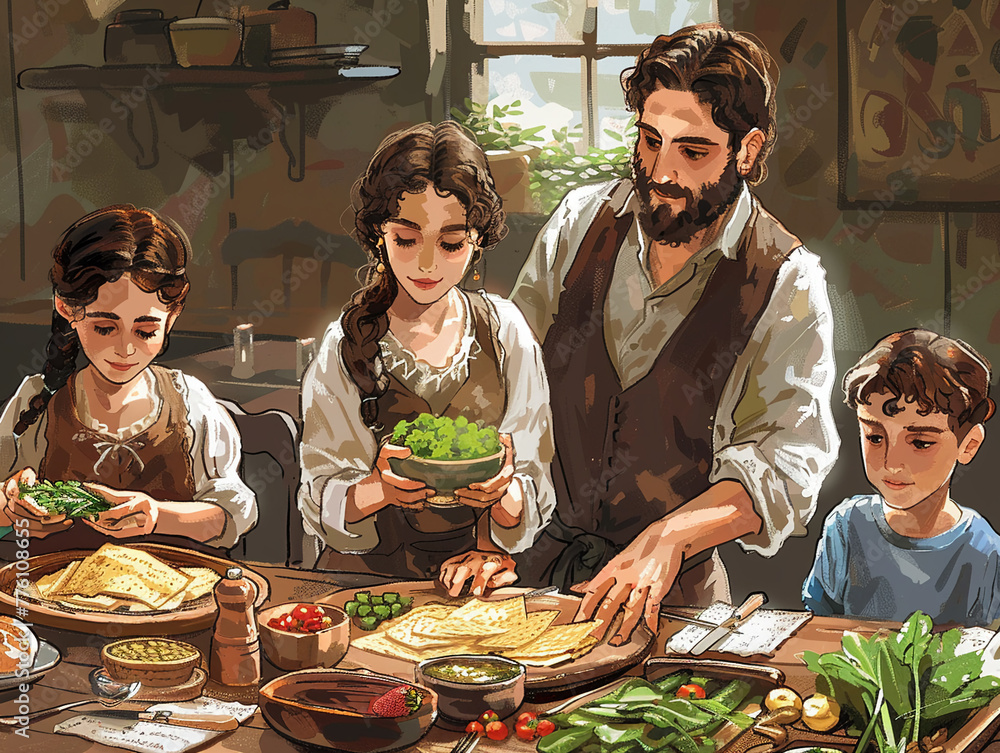 An illustration depicting a family gathered around a table celebrating ...