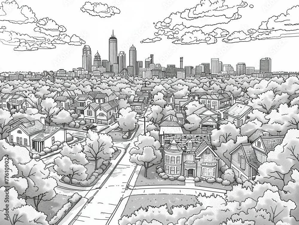 coloring pages for adults aerial axonometric view of neighborhoods in ...