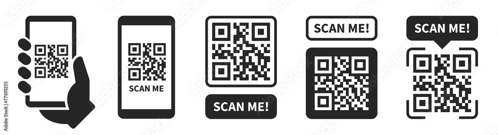 Scan QR code icon set. Scan the code with your smartphone for payment ...