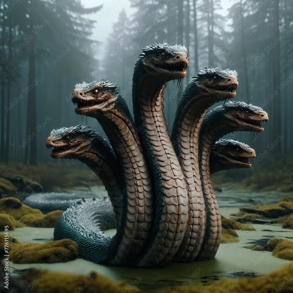 Hydra, a many-headed monster from ancient Greek mythology. When it loses a head, it grows two ...