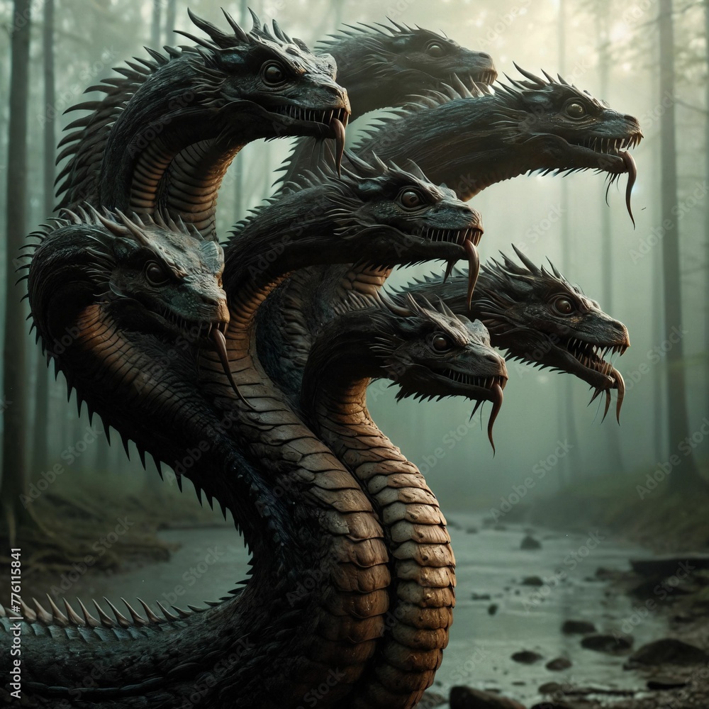 Hydra, a many-headed monster from ancient Greek mythology. When it loses a head, it grows two ...