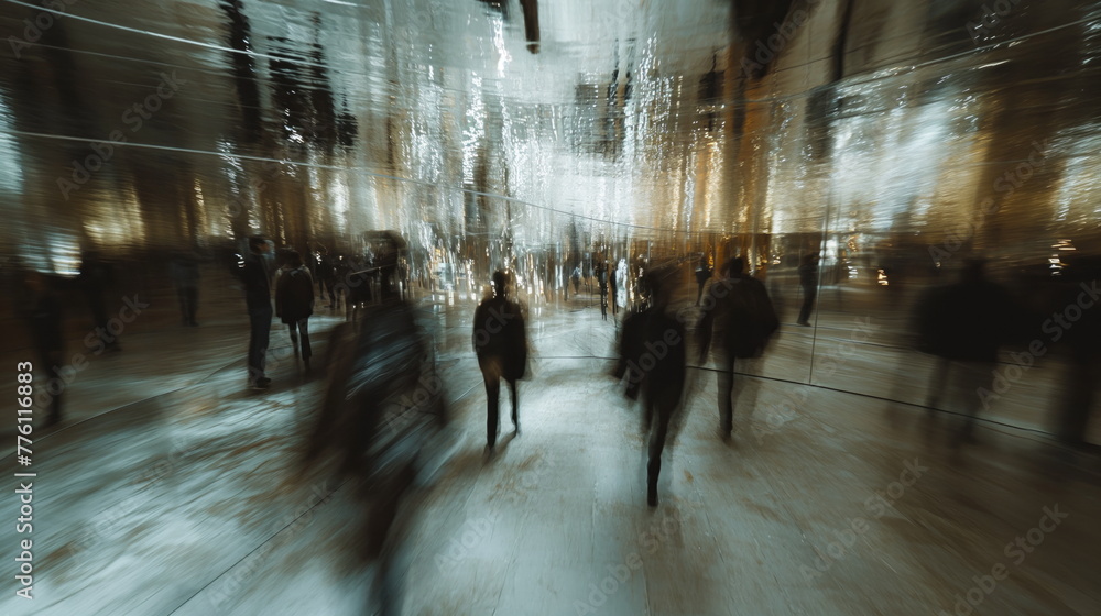Aerial view, person walking, distorted liminal space upside down ...