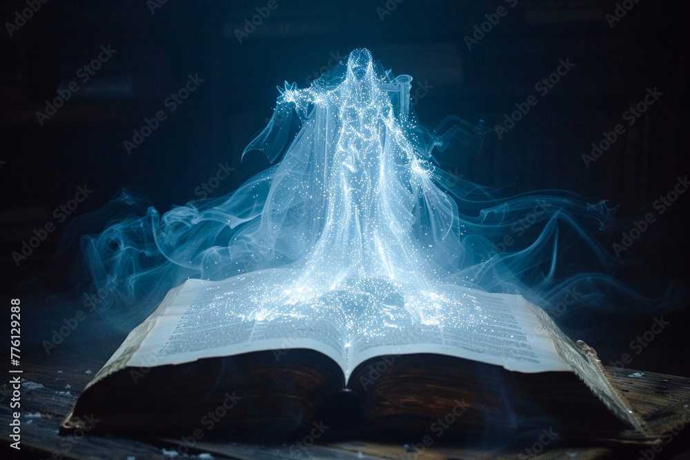 An open book radiating light, with animated characters leaping from the ...