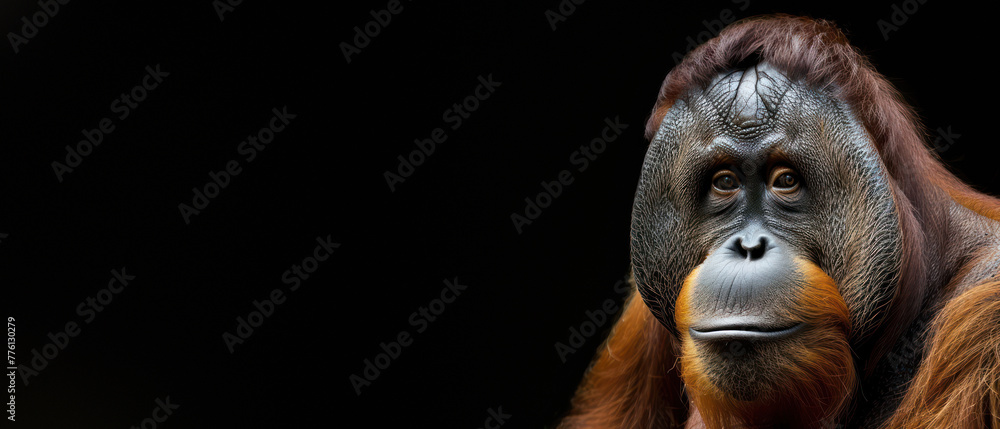 A unique image of an orangutan looking downwards with its face ...