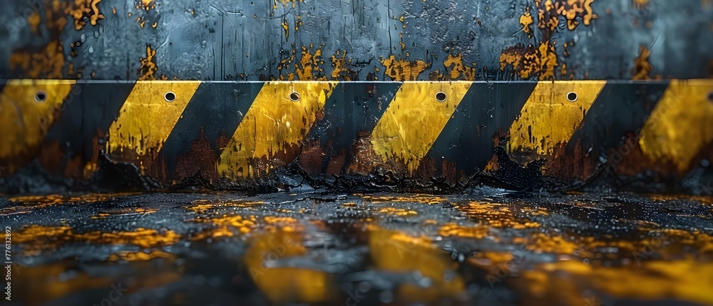 Chemical spill barrier tape marks safety zones for cleanup procedures ...