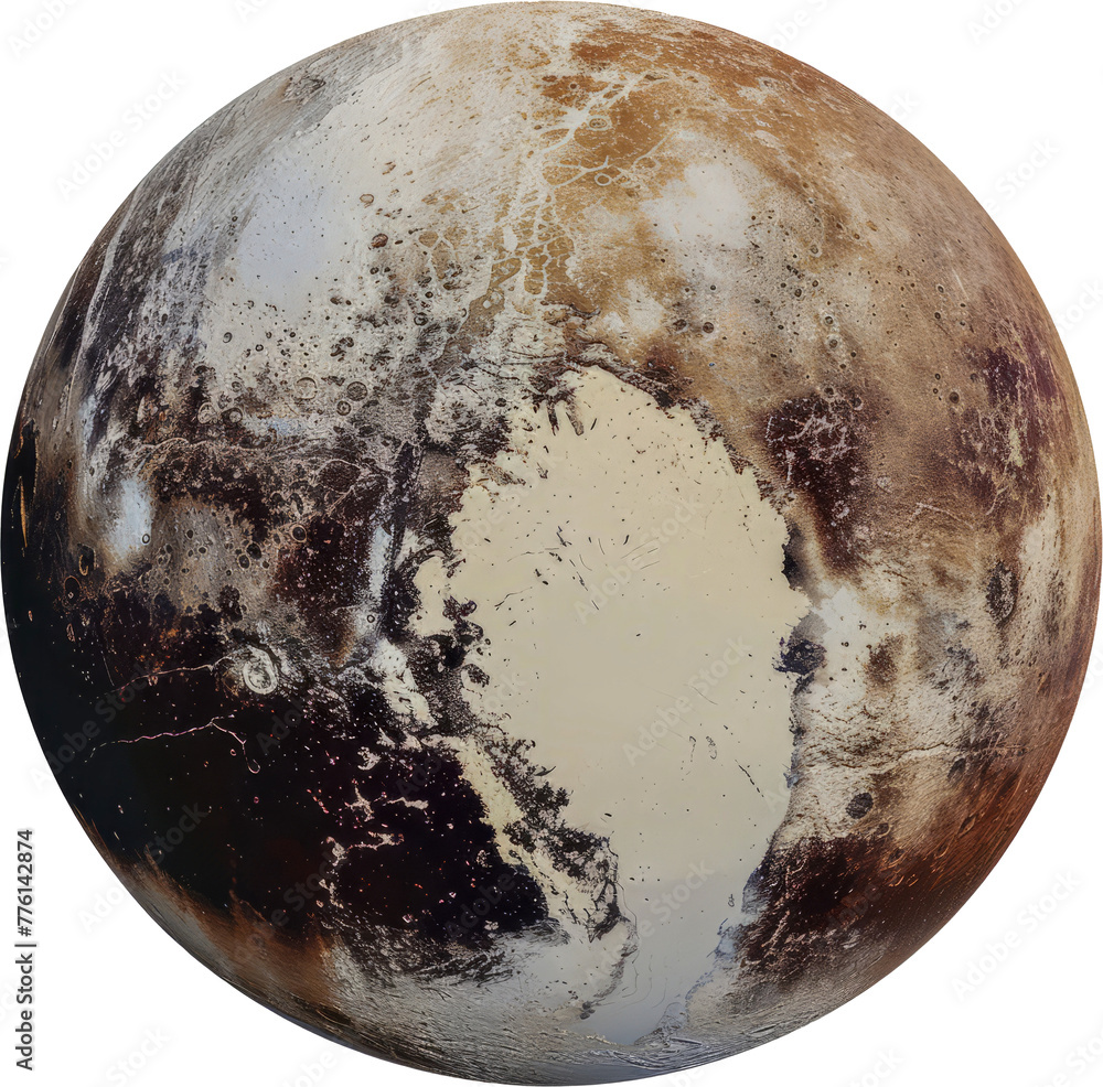 Pluto planet surface texture in outer space cut out on transparent ...