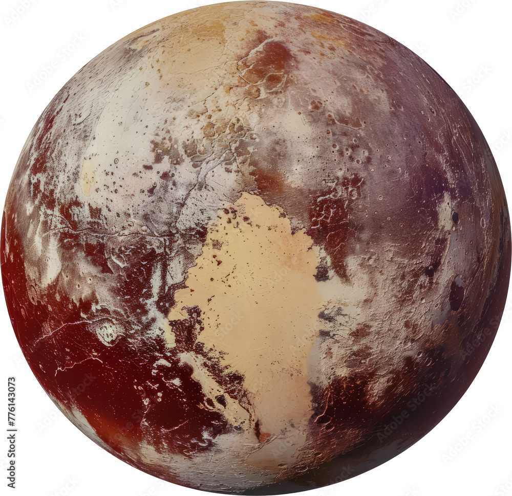 Pluto planet surface texture in outer space cut out on transparent ...