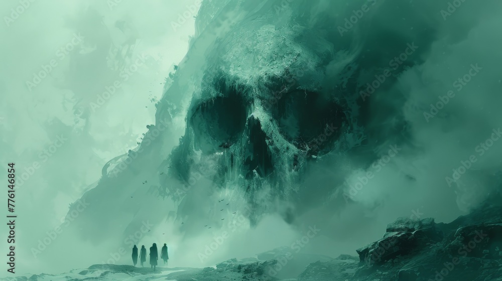 A mysterious cult and its disciples gather in a dense fog, with a ...