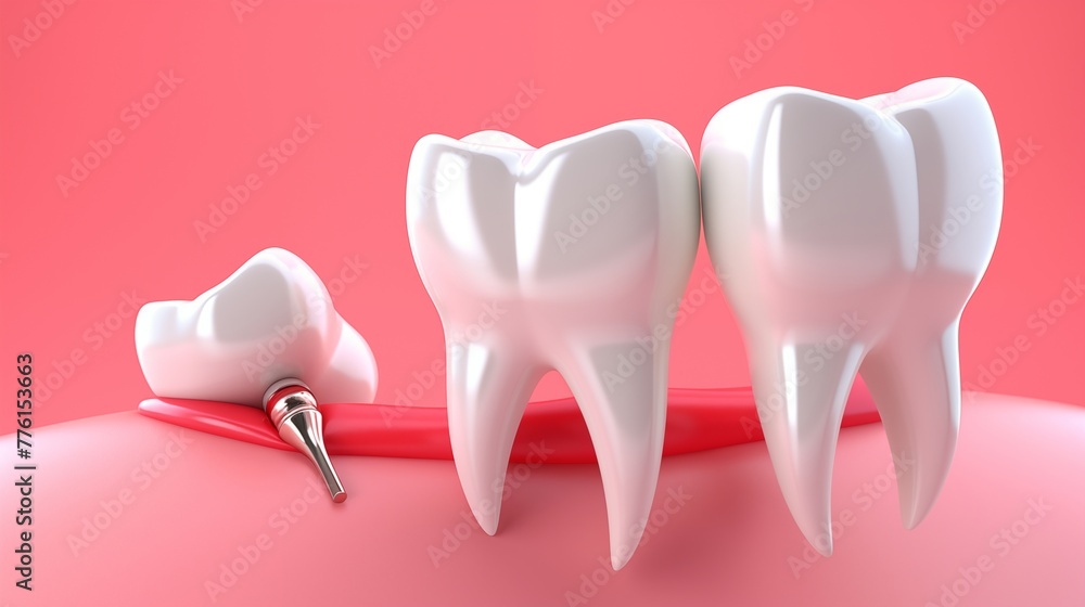 The model displays both healthy teeth and those with dental implants ...