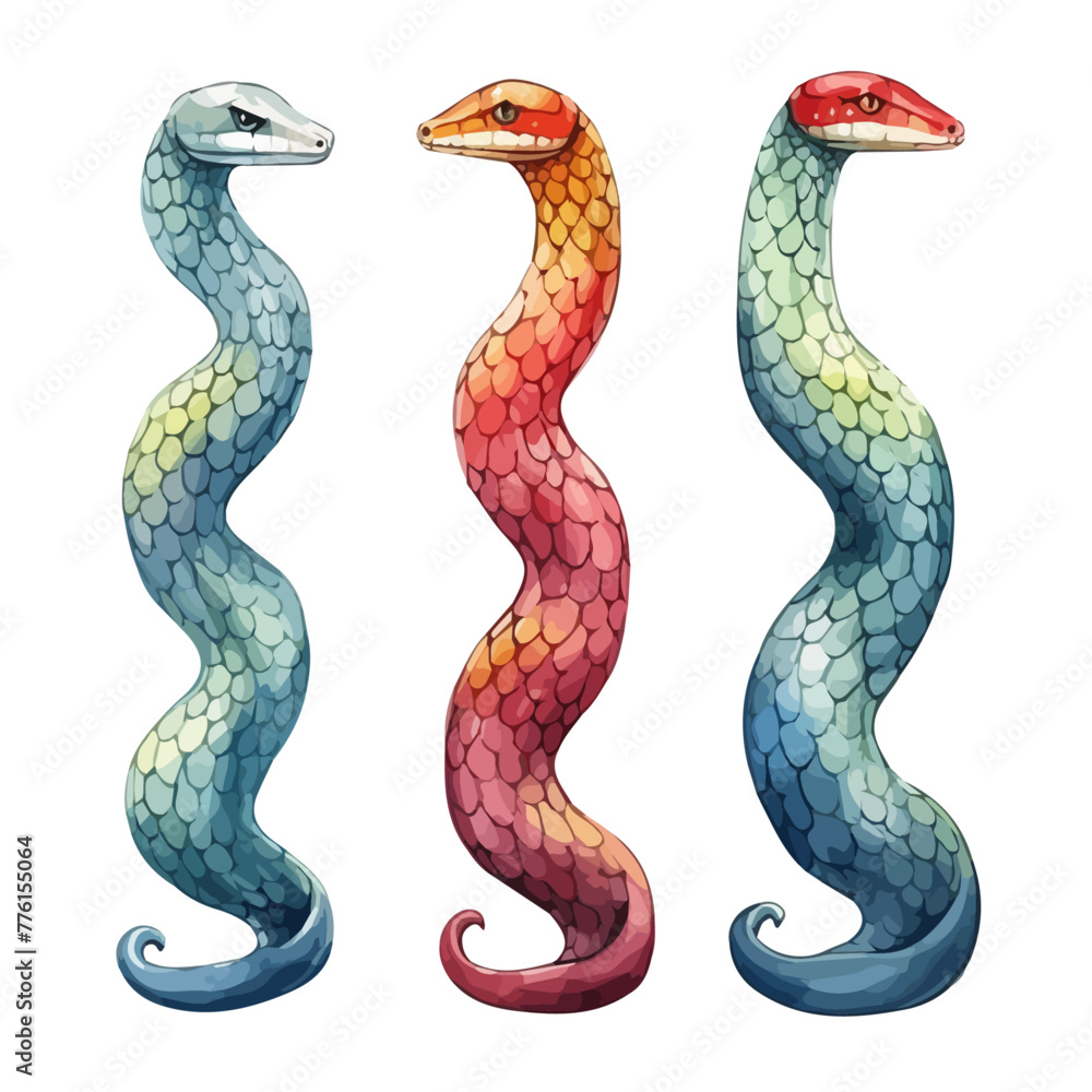 Vecteur Stock Watercolor Vector painting of set Snake, isolated on a ...