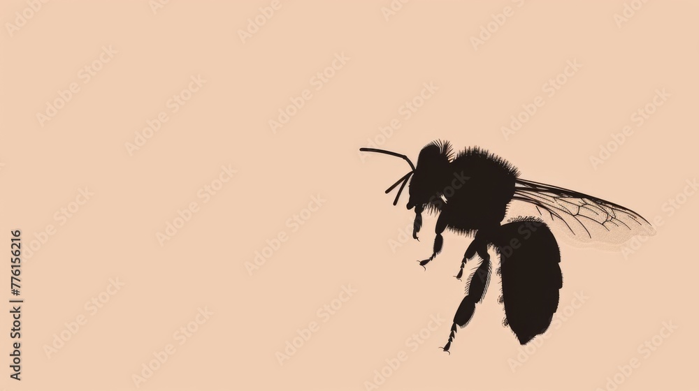 A serene silhouette of a bee poised elegantly against a soft peach ...