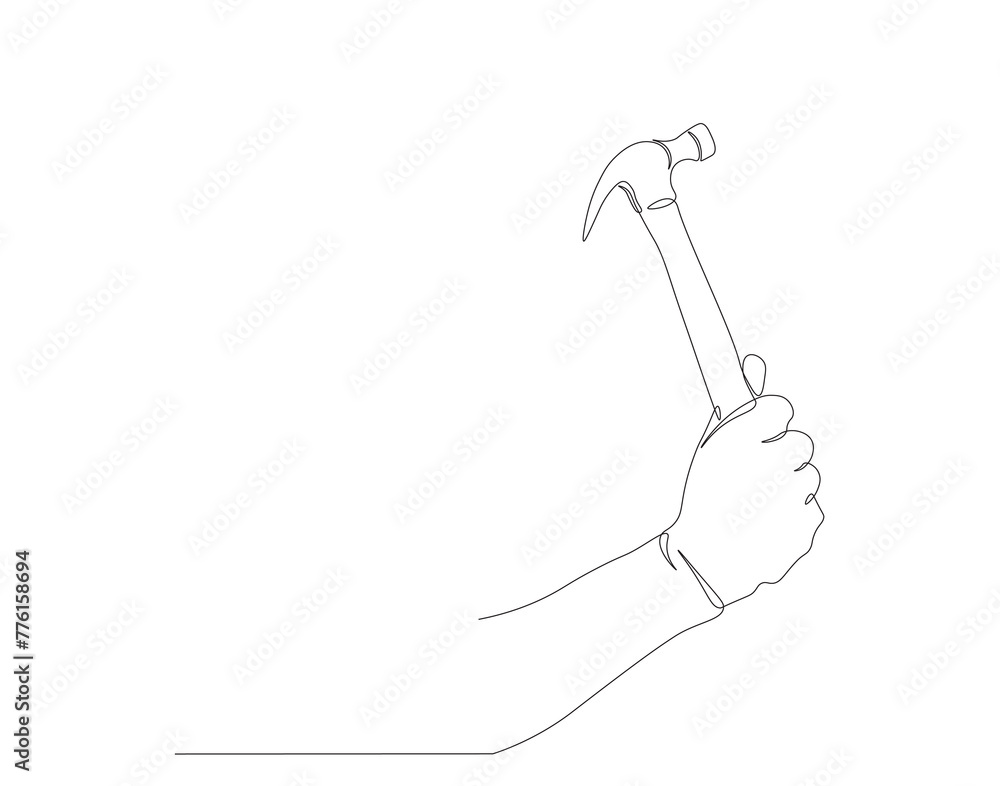 Continuous one line drawing of hammer. One line of hammer. Carpentry ...