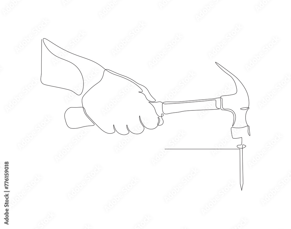 Continuous one line drawing of hammer. One line of hammer. Carpentry ...