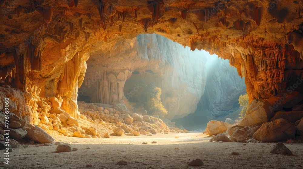 Quiet space in a hollow cave, with natural acoustics for chanting and ...