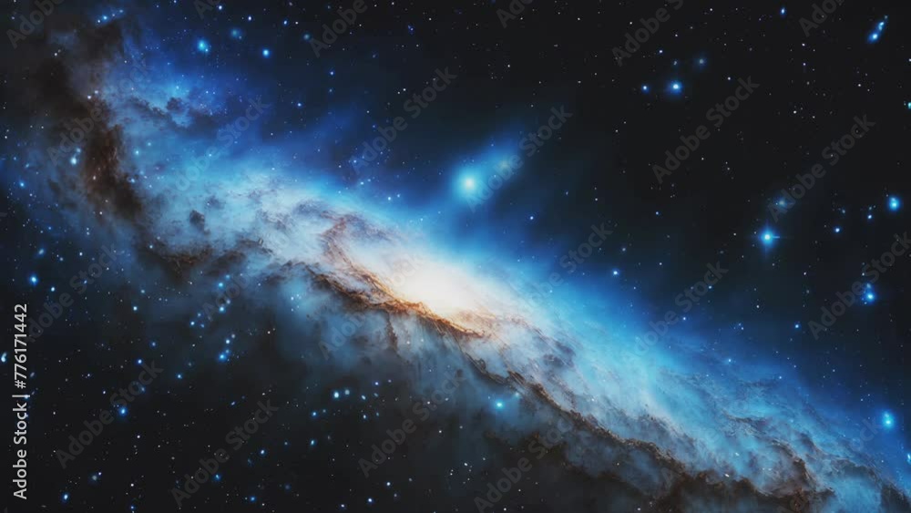 Fly Through Stars And Blue Nebulae In Space. Galaxy exploration through ...