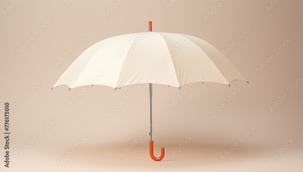 Open umbrella closeup isolated on white beige background. Front view of ...