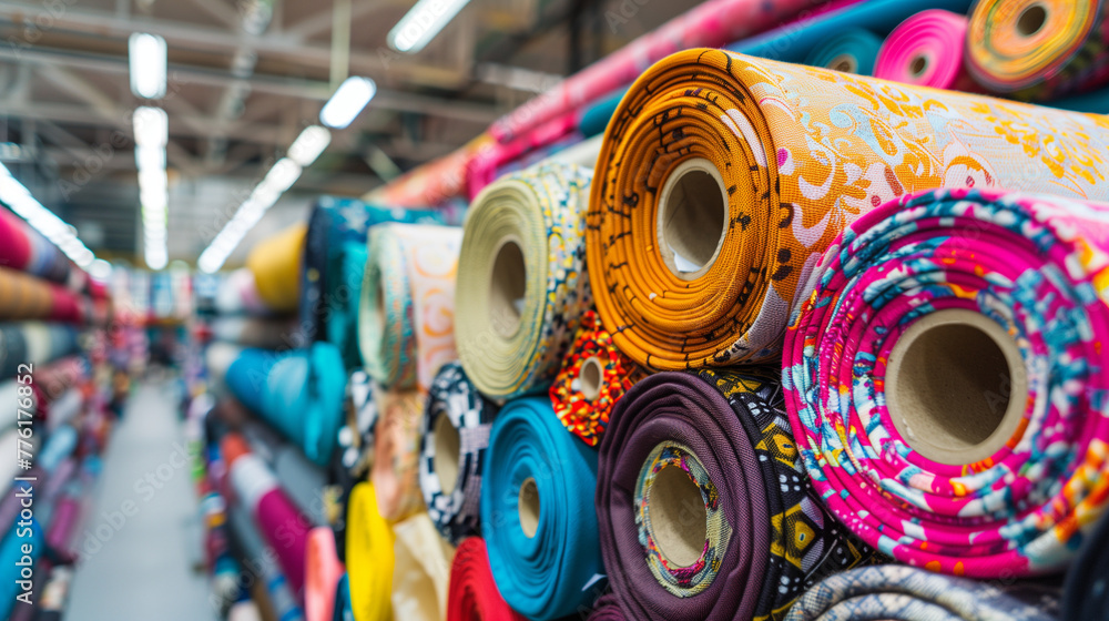Textile Rolls in Fabric Store, Vibrant Patterns and Textures for ...