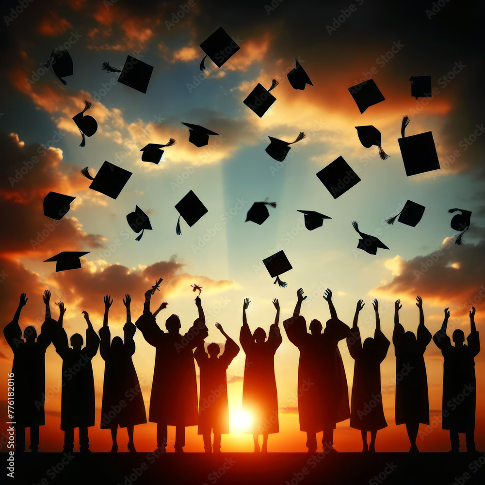 joyful silhouettes of graduates greet the new day, honoring their ...