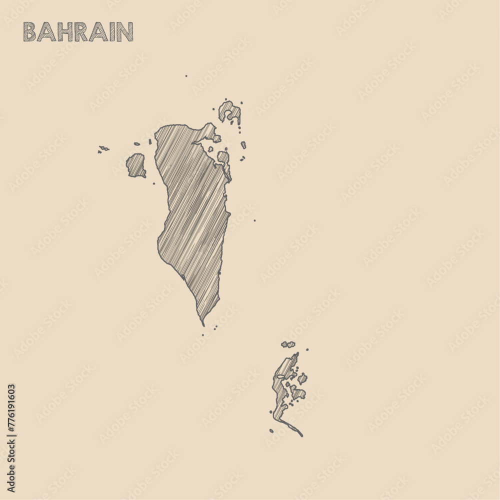 Bahrain map hand drawn Sketch background vector, Bahrain freehand ...