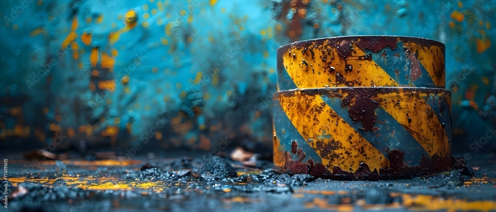 Chemical spill barrier tape marking safety zones for cleanup procedures ...