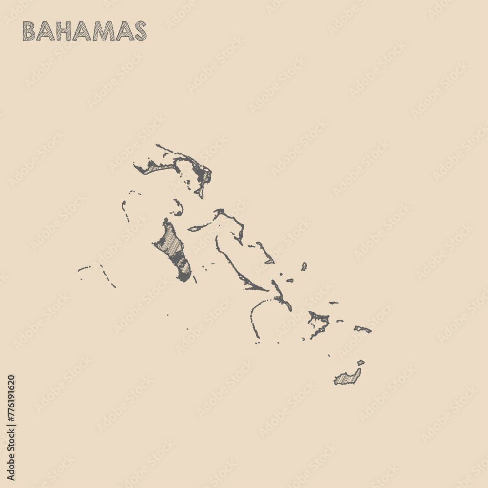 Bahamas map hand drawn Sketch background vector, Bahamas freehand ...
