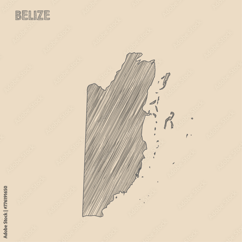 Belize map hand drawn Sketch background vector, Belize freehand Sketch ...
