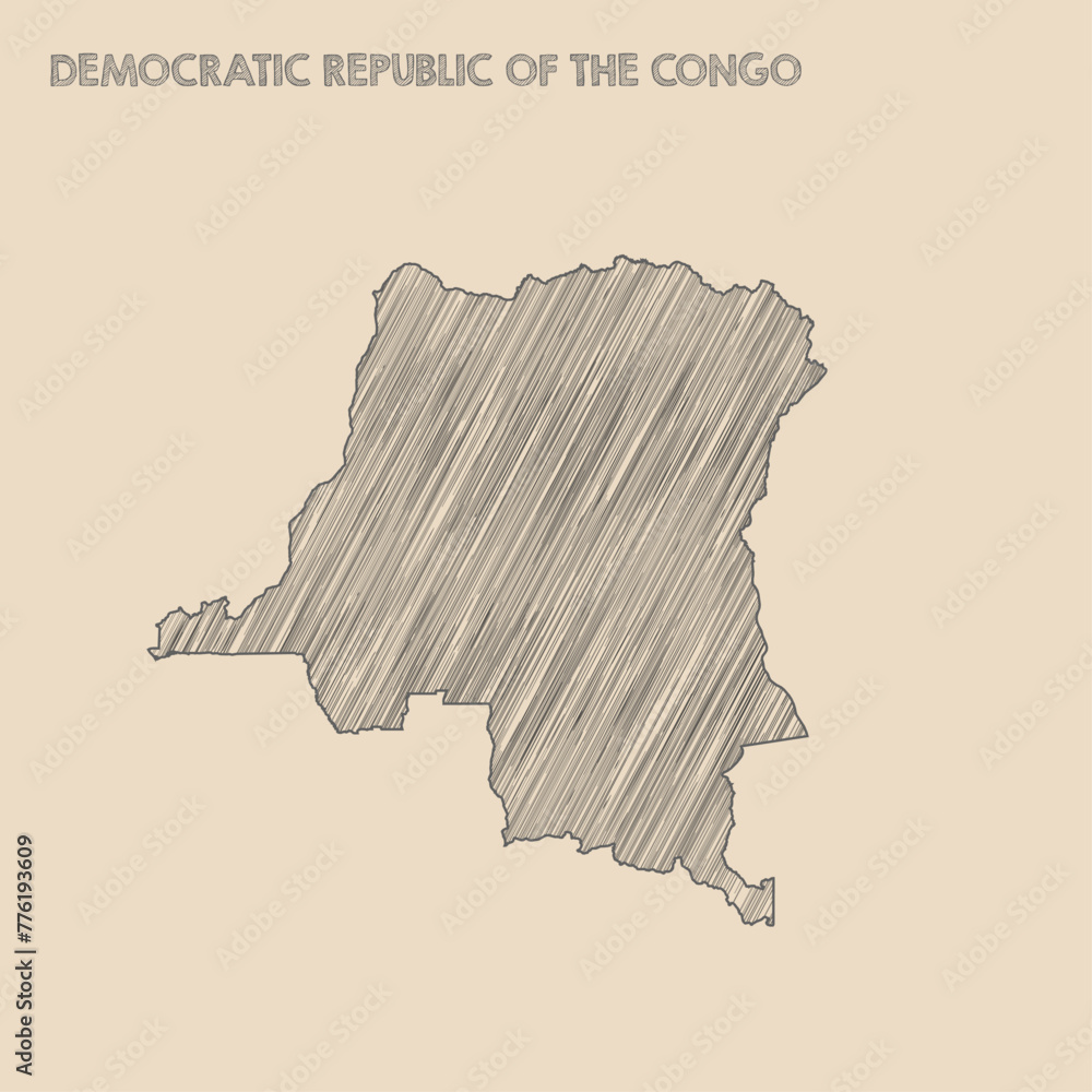 Democratic Republic of the Congo map hand drawn Sketch background ...