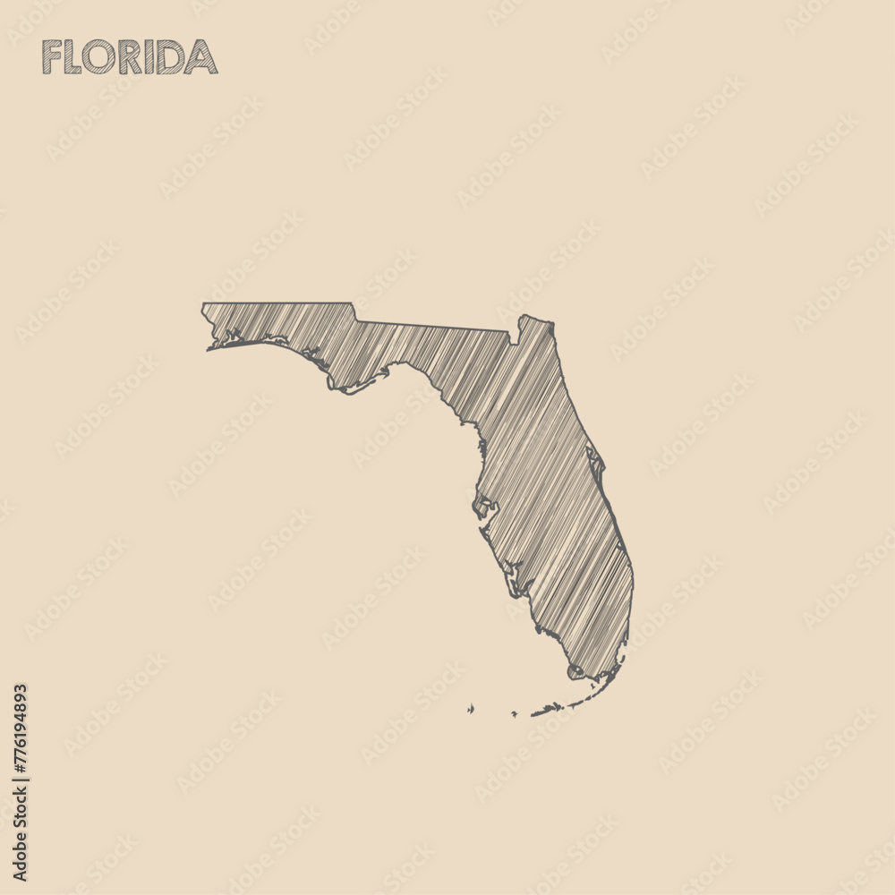 Florida map hand drawn Sketch background vector, Florida freehand ...