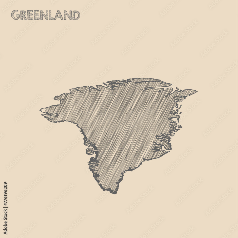 Greenland map hand drawn Sketch background vector, Greenland freehand ...