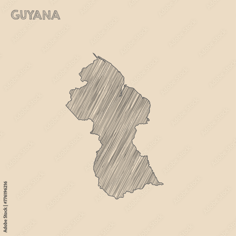 Guyana map hand drawn Sketch background vector, Guyana freehand Sketch map, vintage hand drawn ...